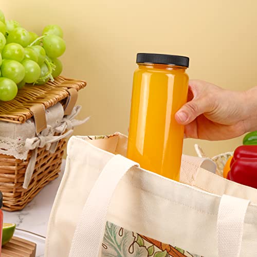CUCUMI 4pcs 16oz Glass Juice Bottles with Lids, Reusable Juice Containers Drinking Jars Water Cups with Brush, Glass Straws, Lids with Hole
