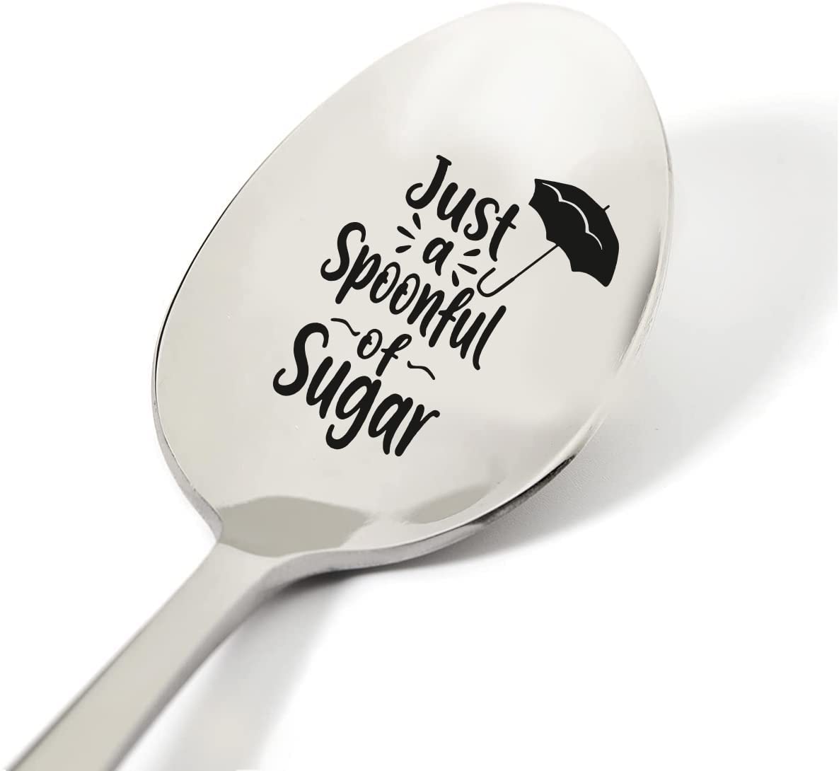 HappyBeeCo Just a Spoonful of Sugar Spoon for Friends or Dessert Sugar Coffee Lover Funny Birthday Gift Silver 7 inches