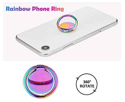 lenoup Rainbow Cell Phone Ring Stand Holder,Purple Multicolor Ring Grip Kickstand,360 Rotation Metal Finger Ring for Almost All Phones,Pad