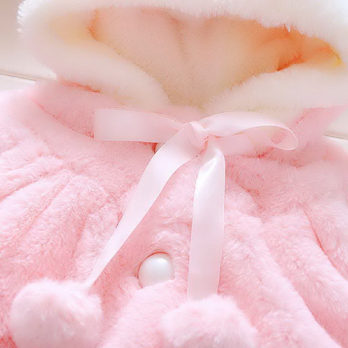 Happy Cherry Kids Infant Girls Fur Fleece Lapel Coat Winter Warm Jacket Cloak Capes Outfit Windproof Clothes for 6-12 Months Pink