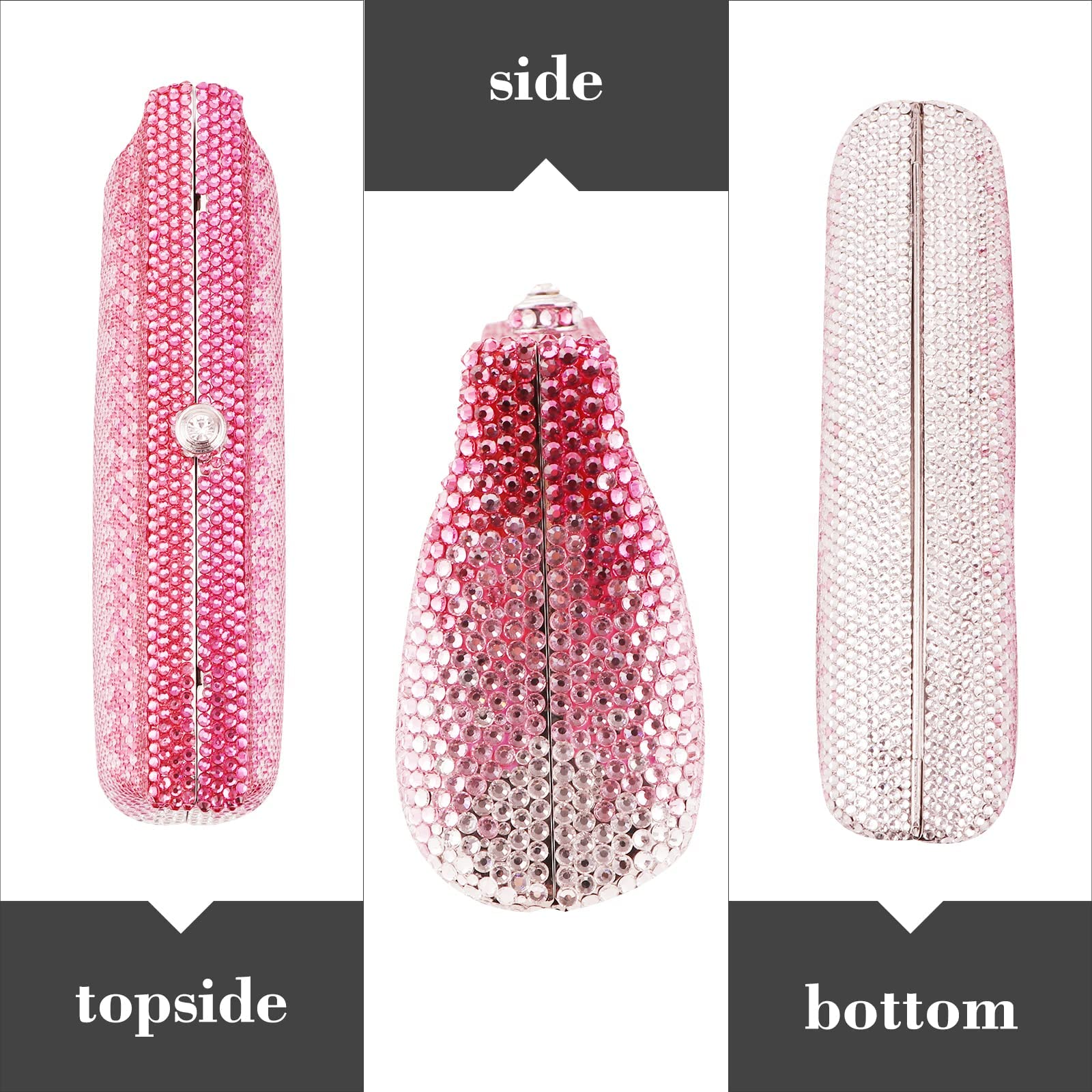 Evevictor Clutch Purse, Small Size Evening Handbag, Rhinestone Money Bag for Cocktail Prom Party Wedding Date (Hot Pink)