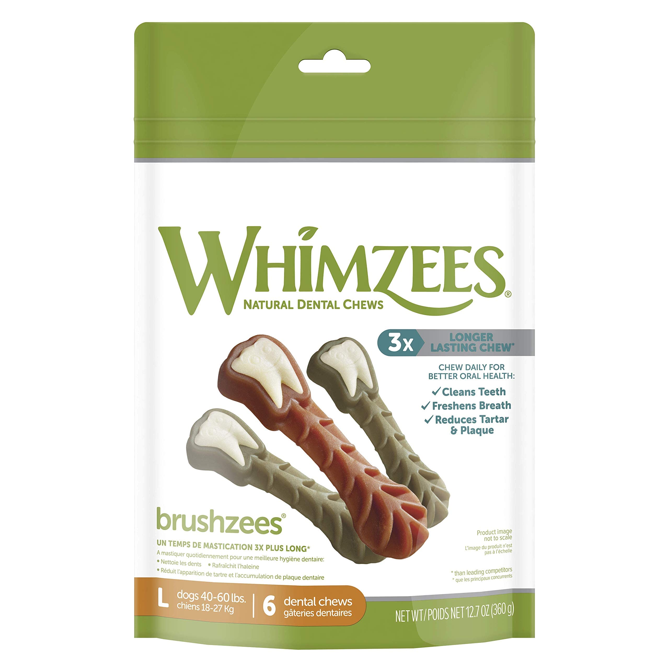 Whimzees Brushzees Dental Chews for Dogs (Large) and Veggie Sausage Dental Chews for Dogs (Large)