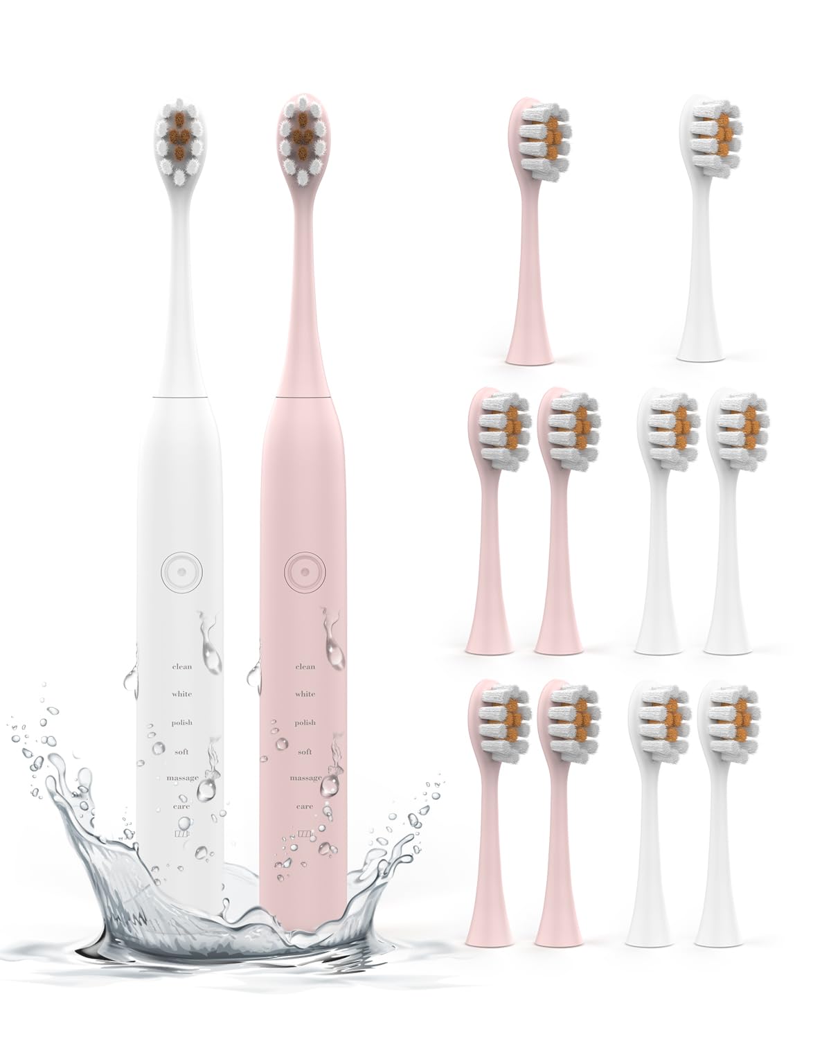 Aneebart Sonic Electric Toothbrush 2 Pack,Electric Toothbrush for Adults and Kids ,Travel Electric Toothbrush Includes 12 Brush Heads,6 Modes with 2 MIN Smart Time (Black Pink)