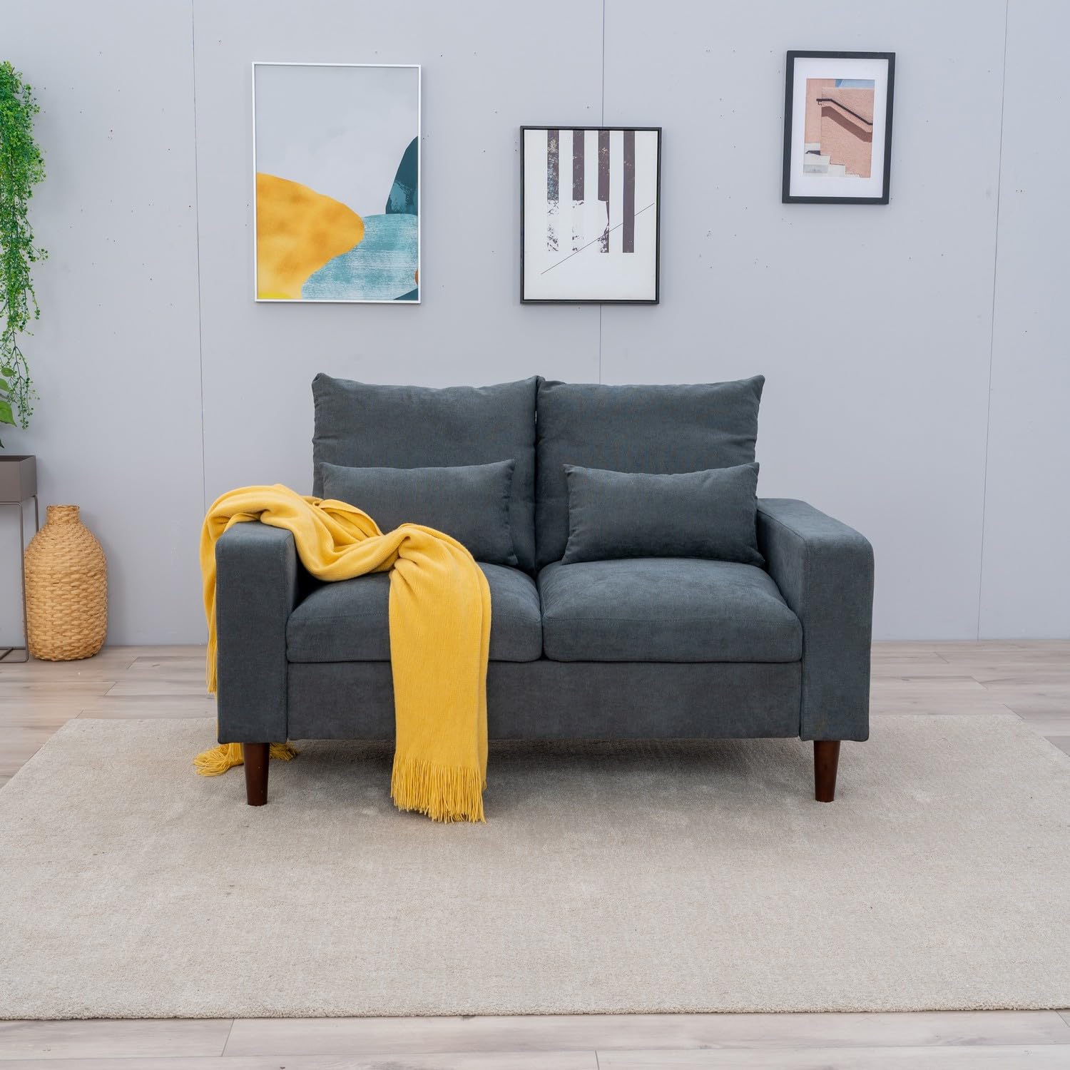 Panana Modern Couch Sofa, 2-Seater Upholstered Fabric Sofa for Small Living Room, Dorm, Small Spaces (Grey 2 Seater Sofa)