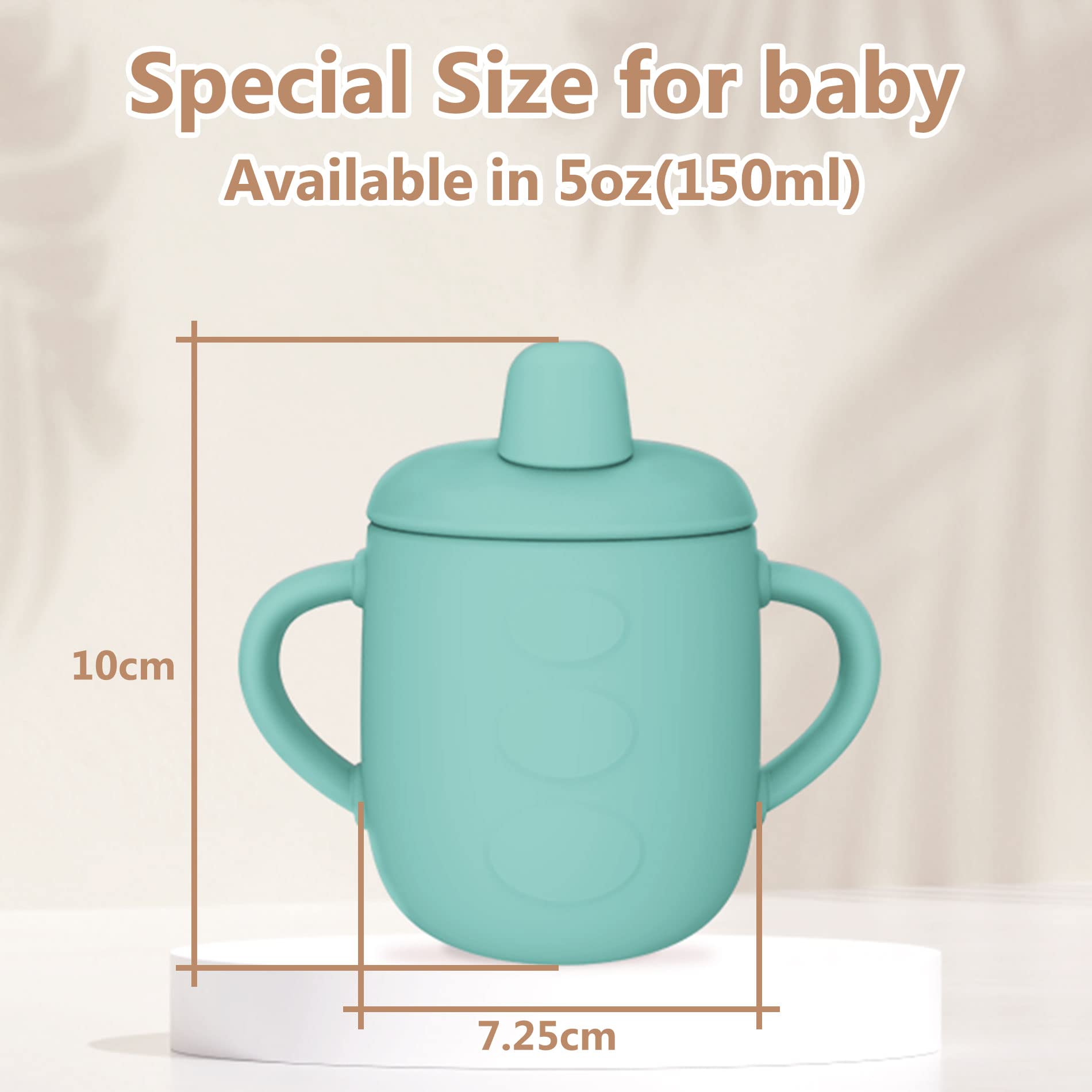 Adocham 100% Silicone Sippy Cups for Baby,Food Grade Toddler Infant Straw Cup Spill Proof With 2 Handles,BPA Free,6 Months+,5OZ(DarkGreen)