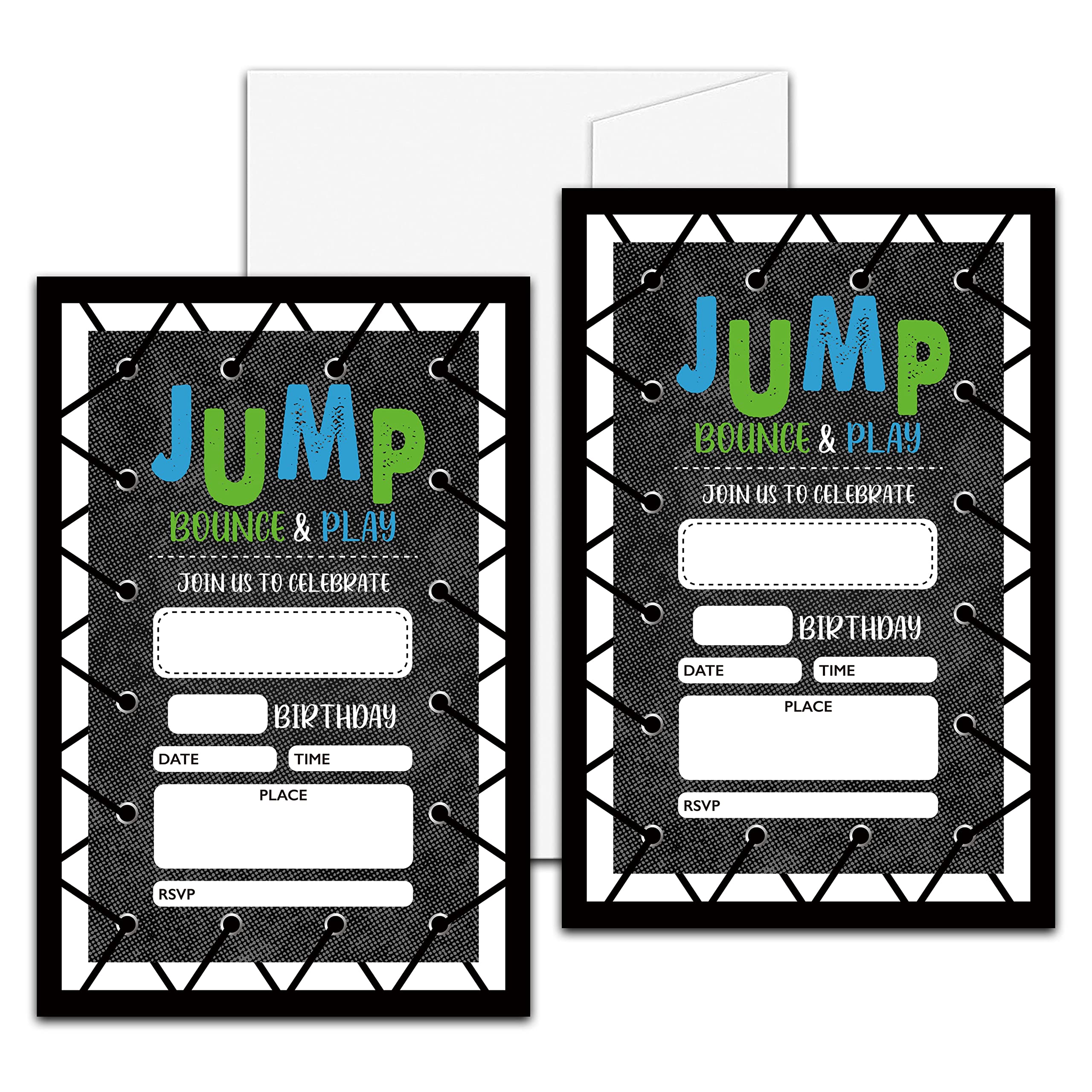 Jump Birthday Party Invitation, Bounce House Themed Fill-In Invites, 20 Invitations With Envelopes for Adults Men & Women (4" X 6"), Trampoline Party Favors Decorations and Supplies -44