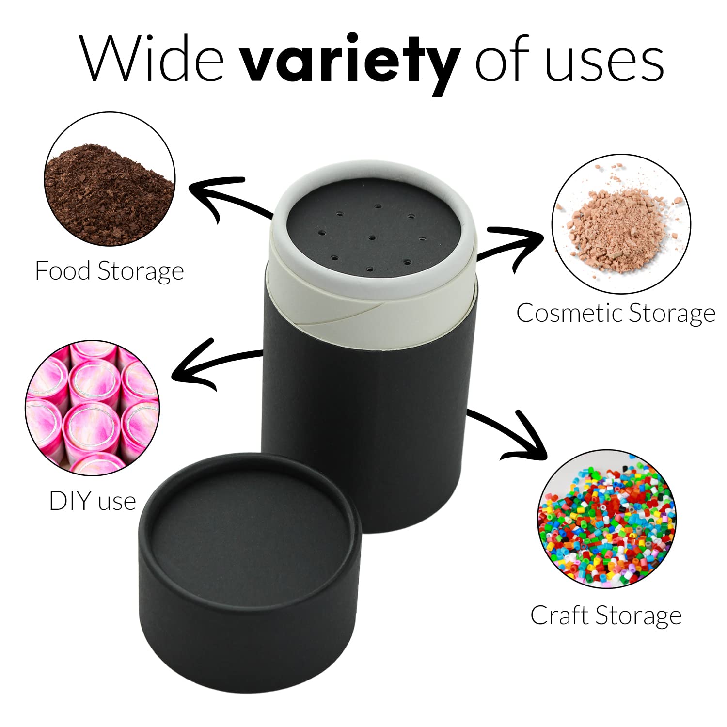 UTILE Powder Shaker Paperboard Cardboard 2 Oz Kraft Cylinder Tube with Lid β Empty Paper Sifter Containers for Storage Coffee Cosmetic Crafts (Black and Brown, 8 Pack)