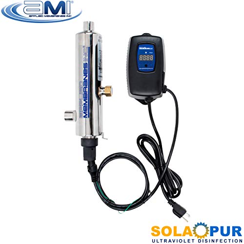 APPLIED MEMBRANES INC. Solapur Ultraviolet Water Purifier UV Sterilizer Filter for Point of Use Drinking Water Purification | 2 GPM | Helios Series UV-SPH-2