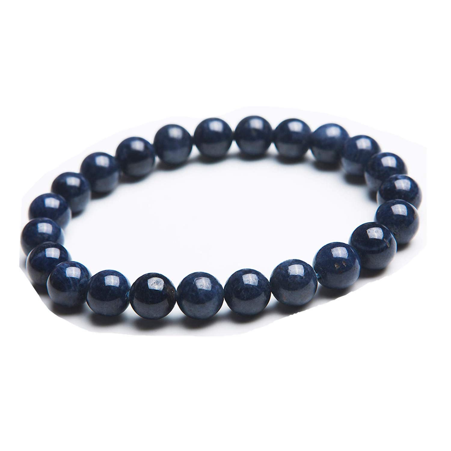 7mm Natural Blue Sapphire Gemstone Round Beads Women Men Rare Bracelet AAAA