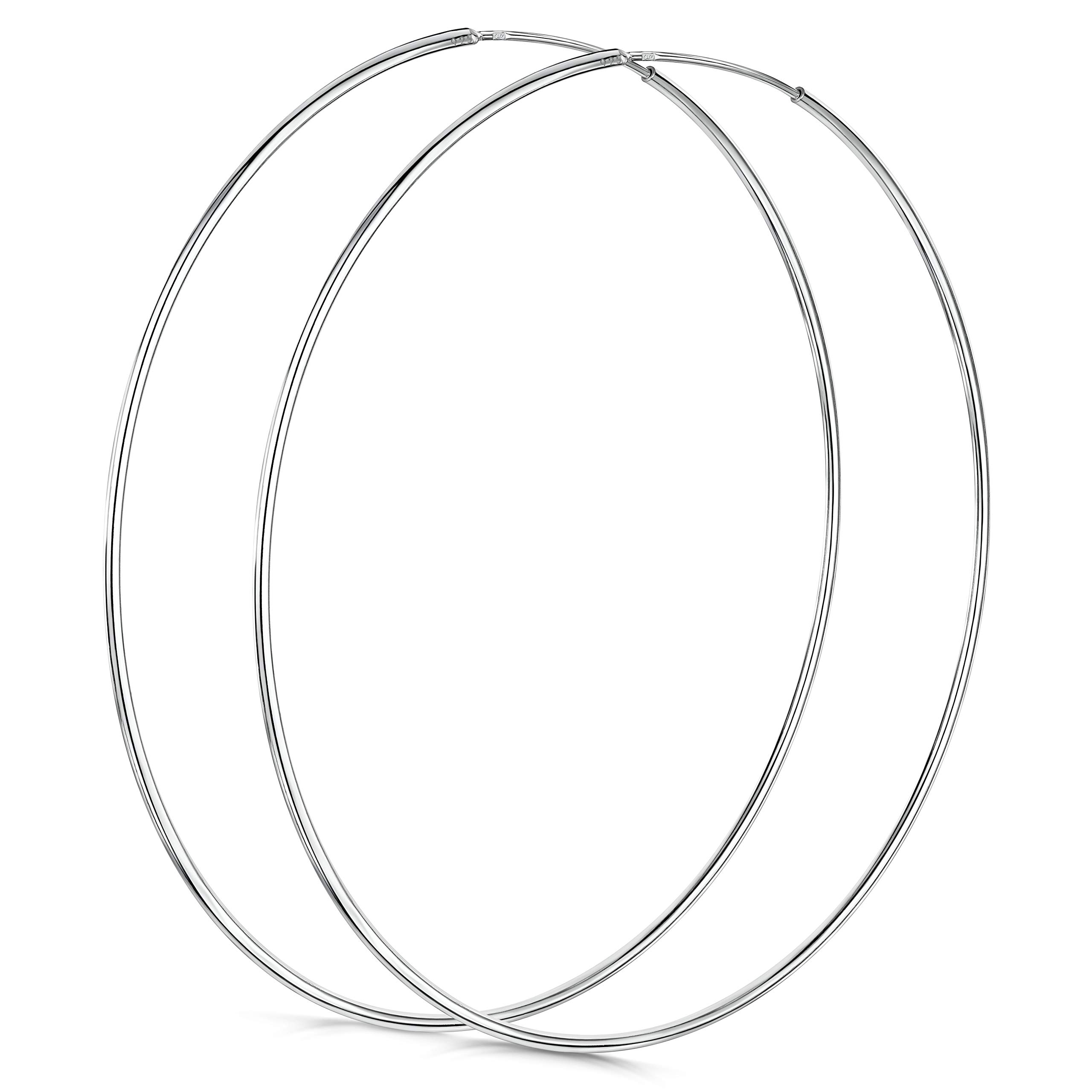 Amberta® 925 Sterling Silver Fine Circle Endless Hoops - Polished Round Sleeper Earrings Diameter Size: 20 30 40 60 75 mm (75mm)