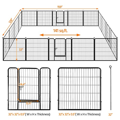 Yaheetech Foldable Pet Pen Playpen Play Yard - 32 inch 18 Panel Portable Small Animal Playpen Metal Exercise Barrier Fence w/Door Outdoor Indoor Black