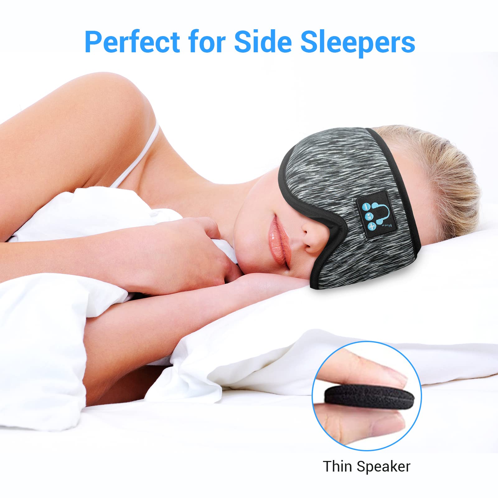 Bluetooth Sleep Eye Mask 3D Sleep Headphone with Headphones with Speakers and Microphone, Wireless Music Sleeping Eye Mask Washable Earbuds for Side Sleeper, Air Travel, Office Nap, Meditation (Grey)