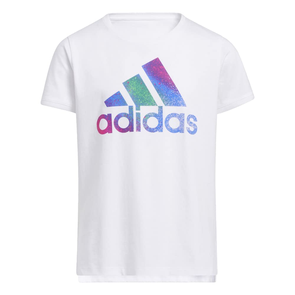 adidas girls Short Sleeve Vent Graphic Tee T Shirt, White With Purple, Large US