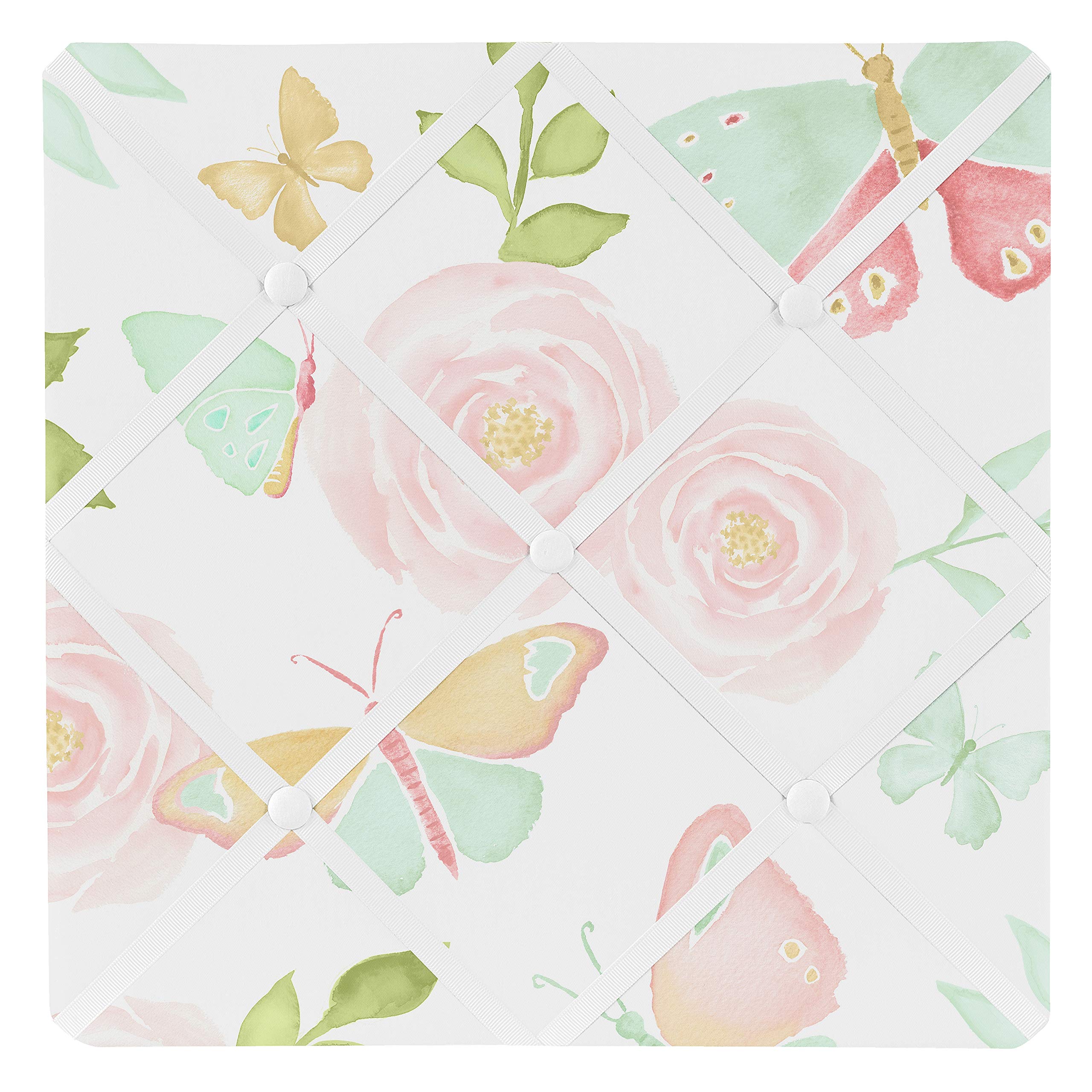 Sweet Jojo Designs Blush Pink, Mint and White Watercolor Rose Fabric Memory Memo Photo Bulletin Board for Butterfly Floral Collection