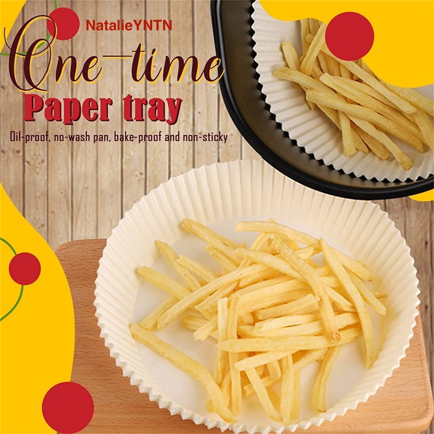 Airfryer parchment paper l Nordic unbleached Liners 9 inch [50pcs] Steamer sheets l non-stick basket mat for frying pans, crockpot, oven, baking, Steaming Made in Norway