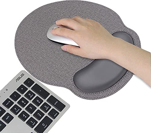 RICHEN Ergonomic PU Leather Mouse Pad with Wrist Support,Comfort Memory Foam,Waterproof Surface,Non- Slip Rubber Base for Computer Laptop & Mac,Lightweight Rest for Home,Office & Travel (Grey)