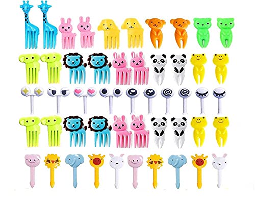Yangcan0507 50 Pcs Food Fruit Fork Picks for Kids Cute Animals Bento Box Decor ForksCake Little Forks Dessert Forks Mini Cartoon Toothpick for Cake Dessert Pastry Party Supply