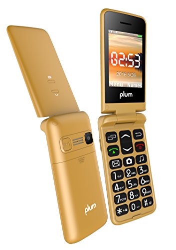 Plum Flipper - Unlocked GSM Flip Phone Big Screen Big Keypad FM Radio Camera Flash Light Tmobile MetroPCS Simple Mobile Straight Talk - Gold