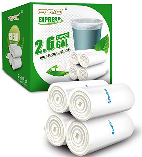 Clear Small Trash Bags FORID 2.6 Gallon Garbage Bags Wastebasket Bin Liners 220 Count Plastic Trash Bags for Bathroom Bedroom Office Garbage Can 10 Liters - Durable & Thick Trash Bag