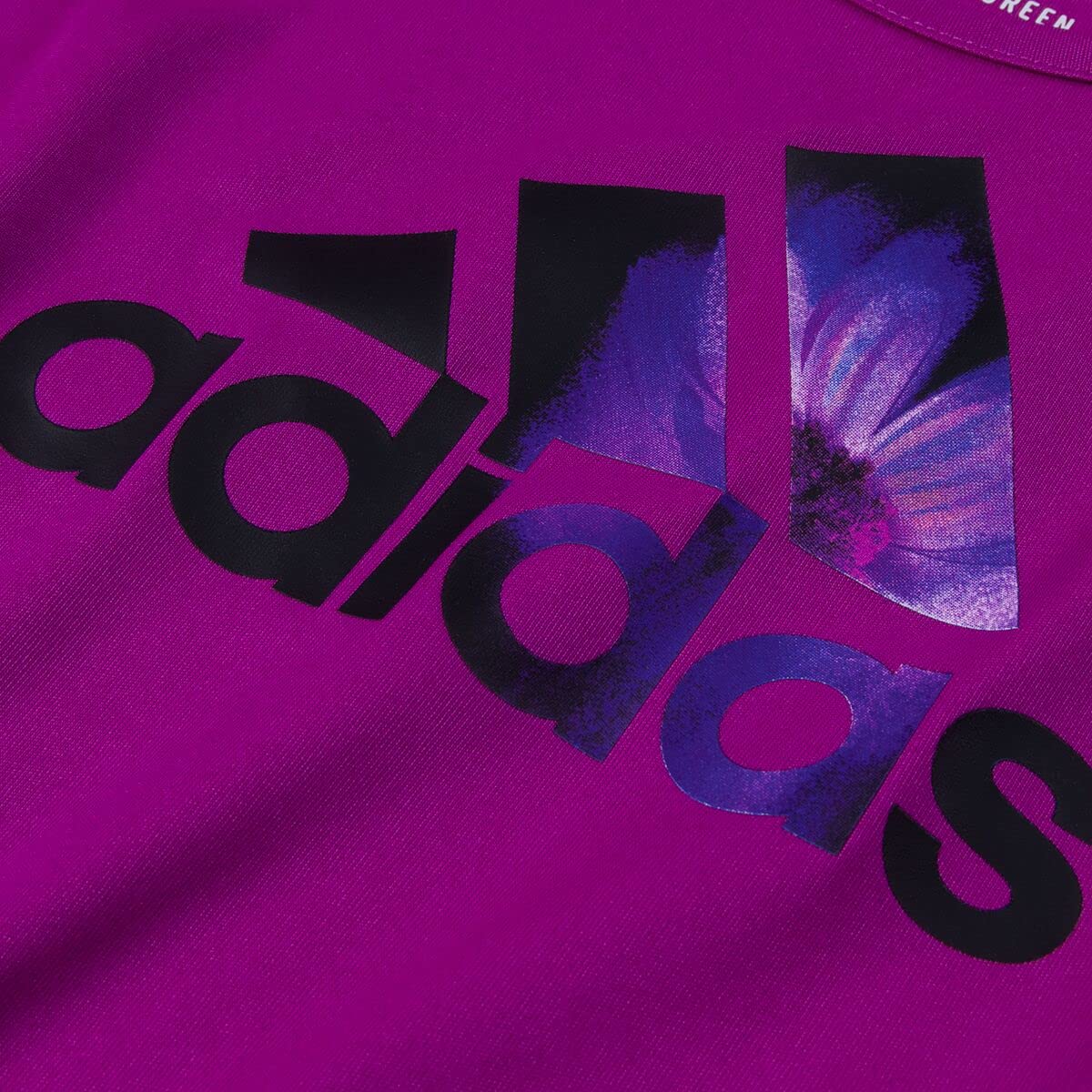 adidas Girls' AEROREADY Poly Graphic Scoop Neck Tee, Sonic Fuchsia, 6