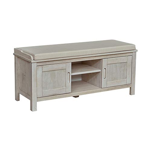 Amazon Brand β Ravenna Home Classic Solid Pine Storage Bench, 46.5"W, White Wash Finish