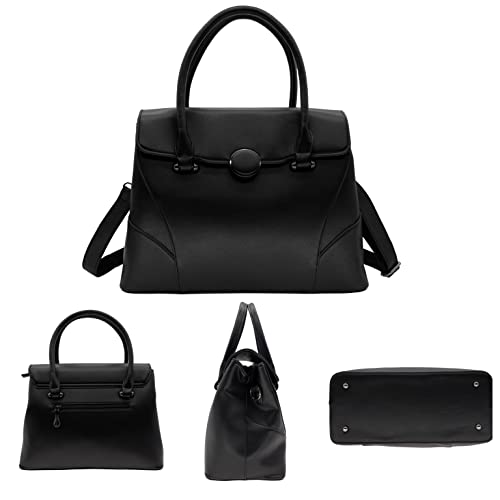 Adirva Handbags for Women, PU Leather Top-Handle Bag, Designer Purse Satchel Shoulder Bags (Black)