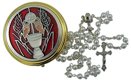 My First Holy Communion Girls Gift Set with Prayer Book, PYX with Rosary, and Chalice Pendant