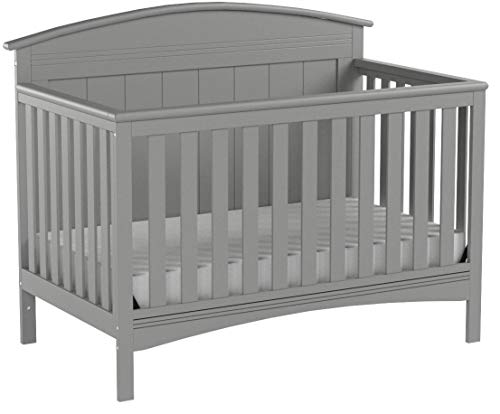 Delta Children Archer 4-in-1 Crib, Grey with Twinkle Stars Crib & Toddler Mattress