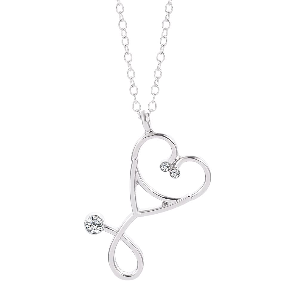 QLUYCKW Stethoscope Pendant Necklace Angel Nursing Themed Graduation Gifts Medical Jewelry for Doctor Nurse Medical Student RN (Silver)
