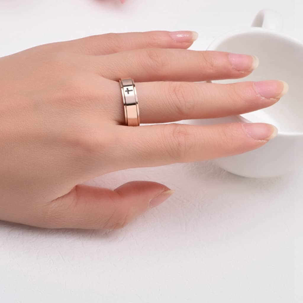 6mm Stainless Steel Christian Cross Rotating Spinner Wedding Band Religious Statement Promise Ring (Silver, 6)