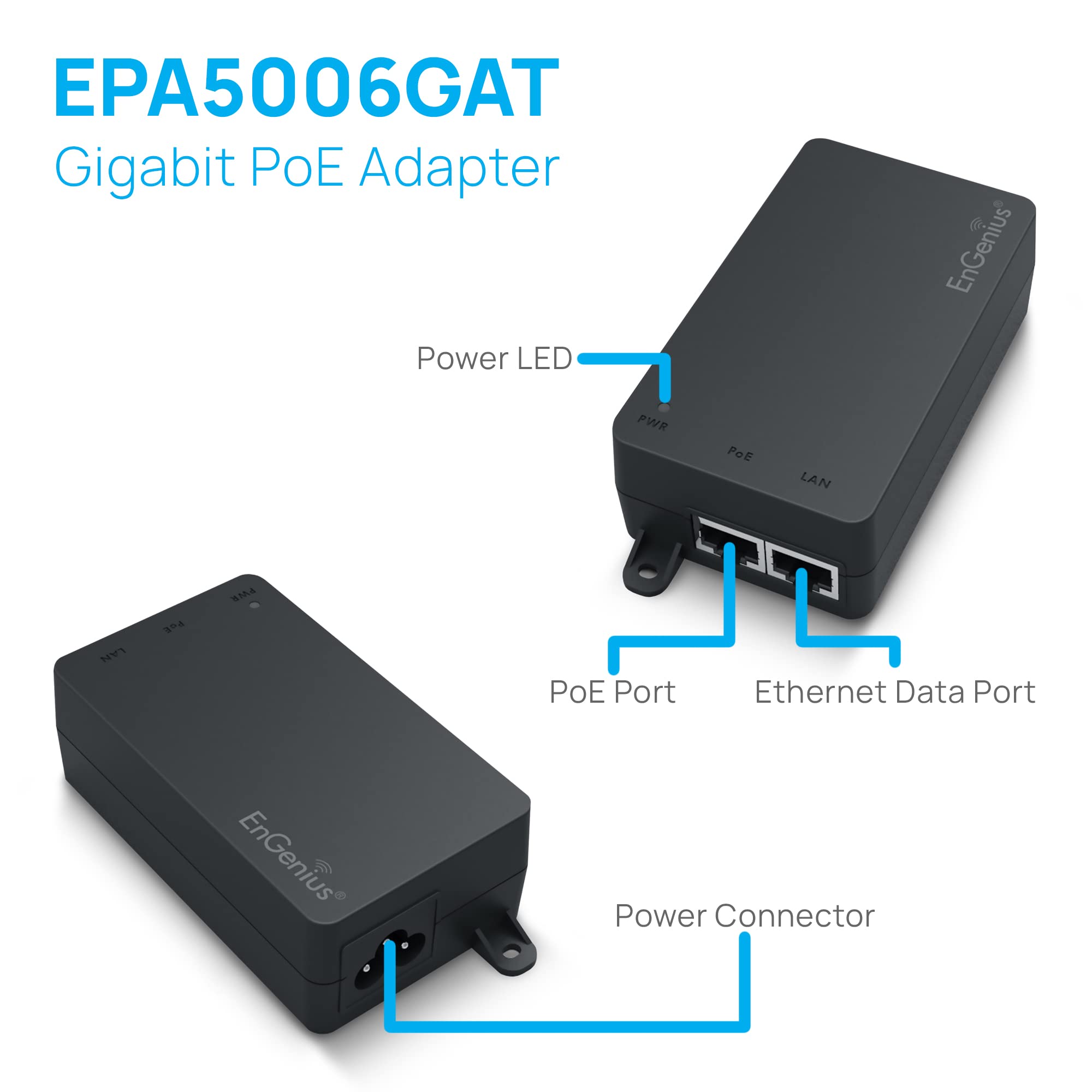 EnGenius Gigabit Power Over Ethernet PoE+ Injector | 30W | 802.3af/at | Plug & Play | Up to 100 Meters (328ft) | Single Port [EPA5006GAT]