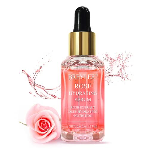 BREYLEE Rose Face Serum, Hydrating Serum Moisturizing Serum Face Serum Hydrating with Hyaluronic Acid Alcohol Free Facial Serum for Skin Care(17ml,0.6fl oz)