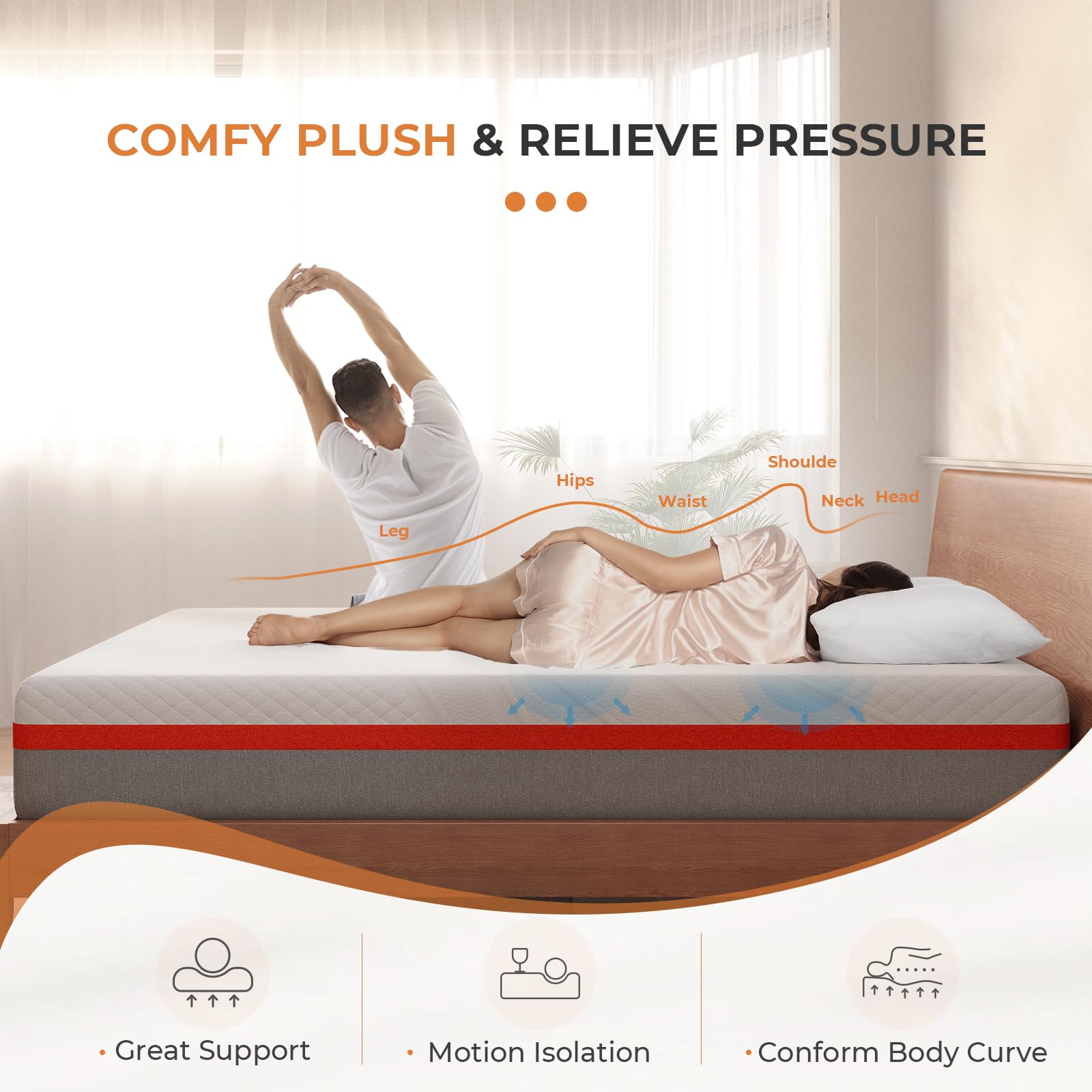Sweetnight Full Size Mattress, 12 Inch Gel Memory Foam Mattress in a Box, Plush Foam Mattress for Pressure Relief & Motion Isolation, Clarity, Gray+White