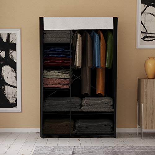 Ambesonne Tiger Portable Fabric Wardrobe, Angry Ready to Attack Beast with Sharp Fangs Jungle Animal Detailed Face of Hunter, Clothing Organizer and Storage Closet with Shelves, 42.5", Orange Black