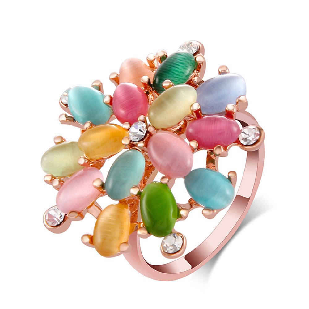 Ajojewel Multicolor Artificial-opal Flower Big Ring Women Finger Jewelry For Party Wedding Gifts (Multi, 8)