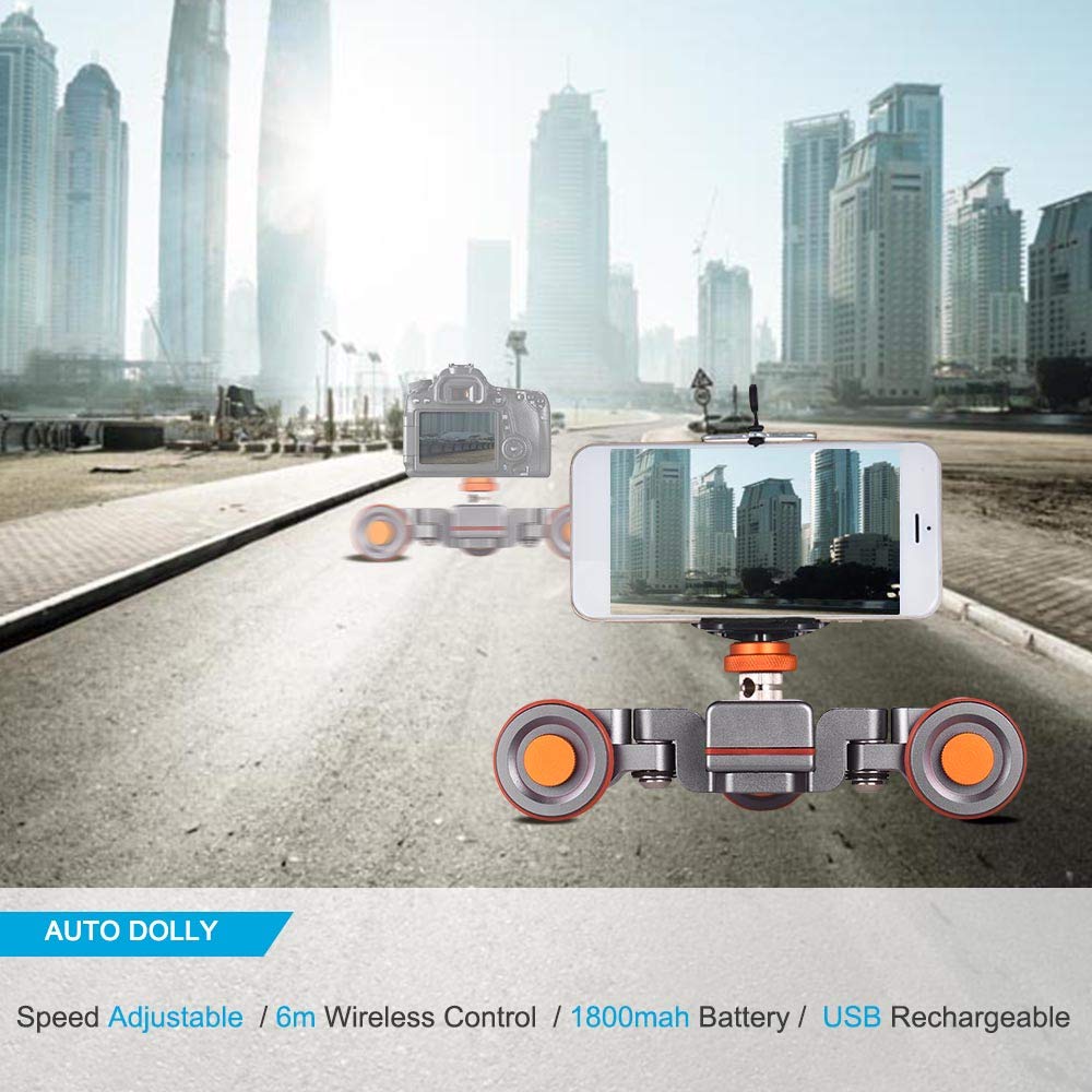 Andoer Track Dolly L4 PRO 3-Wheels Wireless Camera Video Auto Dolly Motorized Electric Track Rail Slider Dolly Car with Wireless Remote Control 3 Speed for DSLR Camera iOS Android Smartphone Gopro