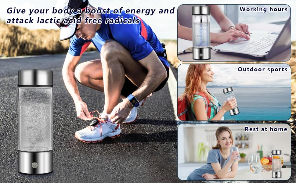 Hydrogen Water Bottle Generator (420ml 3-Minute) Quick Electrolysis, SPE/PEM Technology, Portable USB Charging Ideal for Home, Travel, Exercise, and Gifting (Silver)