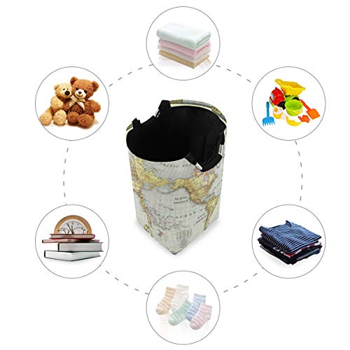 WELLDAY Collapsible Laundry Hamper World Map Painting Foldable Dirty Clothes Basket