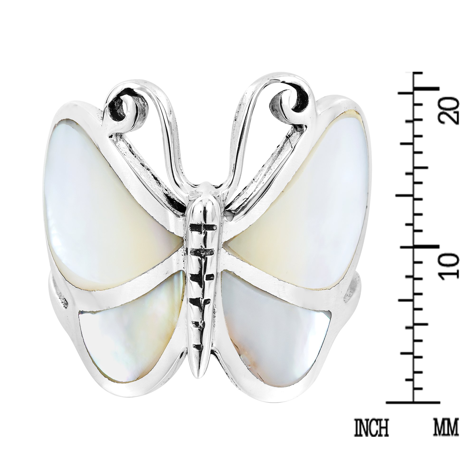 AeraVida Captivating Butterfly Motif White MOP Statement .925 Sterling Silver Ring | Statement Fashion, Promise Ring, Couple Unisex Ring | Jewelry Gift for All Occasions | Size 8