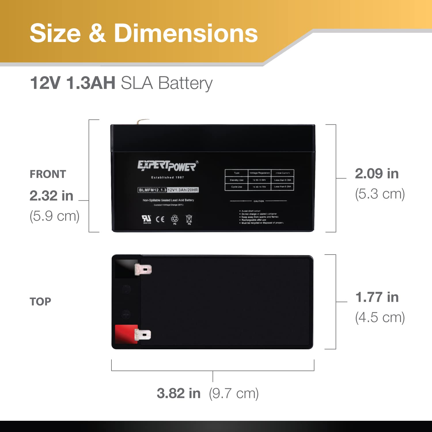 ExpertPower 12v 1.3Ah SLA Rechargeable Battery With F1 Terminals || (2 Pack) Not a Replacement for WP3_12