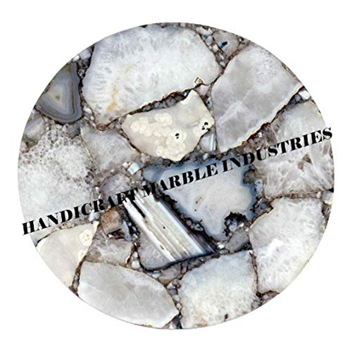 Best for Gift White Agate Dinning Table Top Round Dinning Table, Natural Agate Dinning Table, Natural Salt Agate Table Top, Agate Side Table, Agate Stone Table 36" Inch