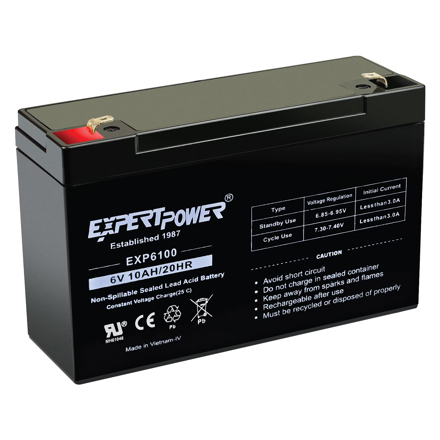 ExpertPower 6V 10AH Sealed Lead Acid (SLA) Battery with F1 Terminal