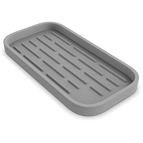 WeTest 2 Pack Premium Kitchen Sink Silicone Sponge Holder - Sink Organizer Tray for Soap Dispenser, Sponges, Scrubber (Black/Grey) (LJ-JSL-1127C1)