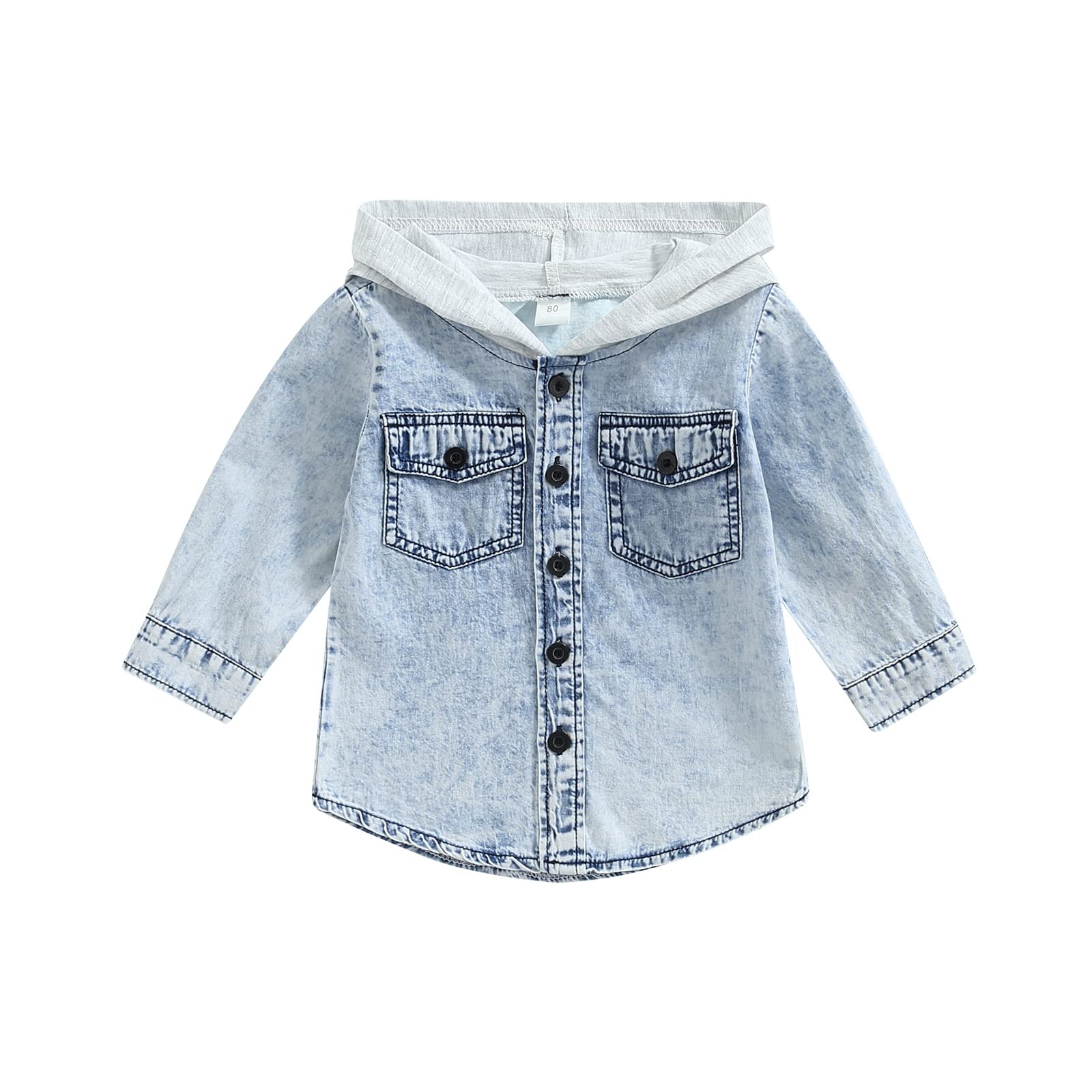 AEEMCEM Toddler Baby Boys Hooded Denim Jackets Long Sleeve Button Down Hoodie Jeans Jacket Coat Tops Fall Winter Clothes (Blue White, 2-3 Years)