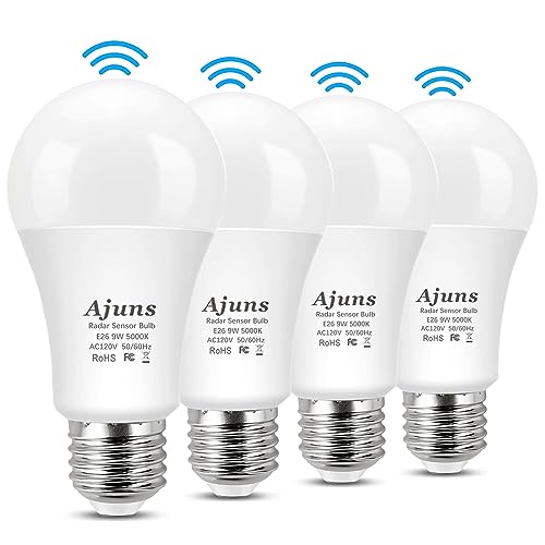 Ajuns Motion Sensor Light Bulbs 10W (100W Equivalent) Motion Activated Dusk to Dawn LED Bulb, Cool White 6000K Outdoor Indoor Sensor Security Light Bulbs, E26 Base, 2Pack