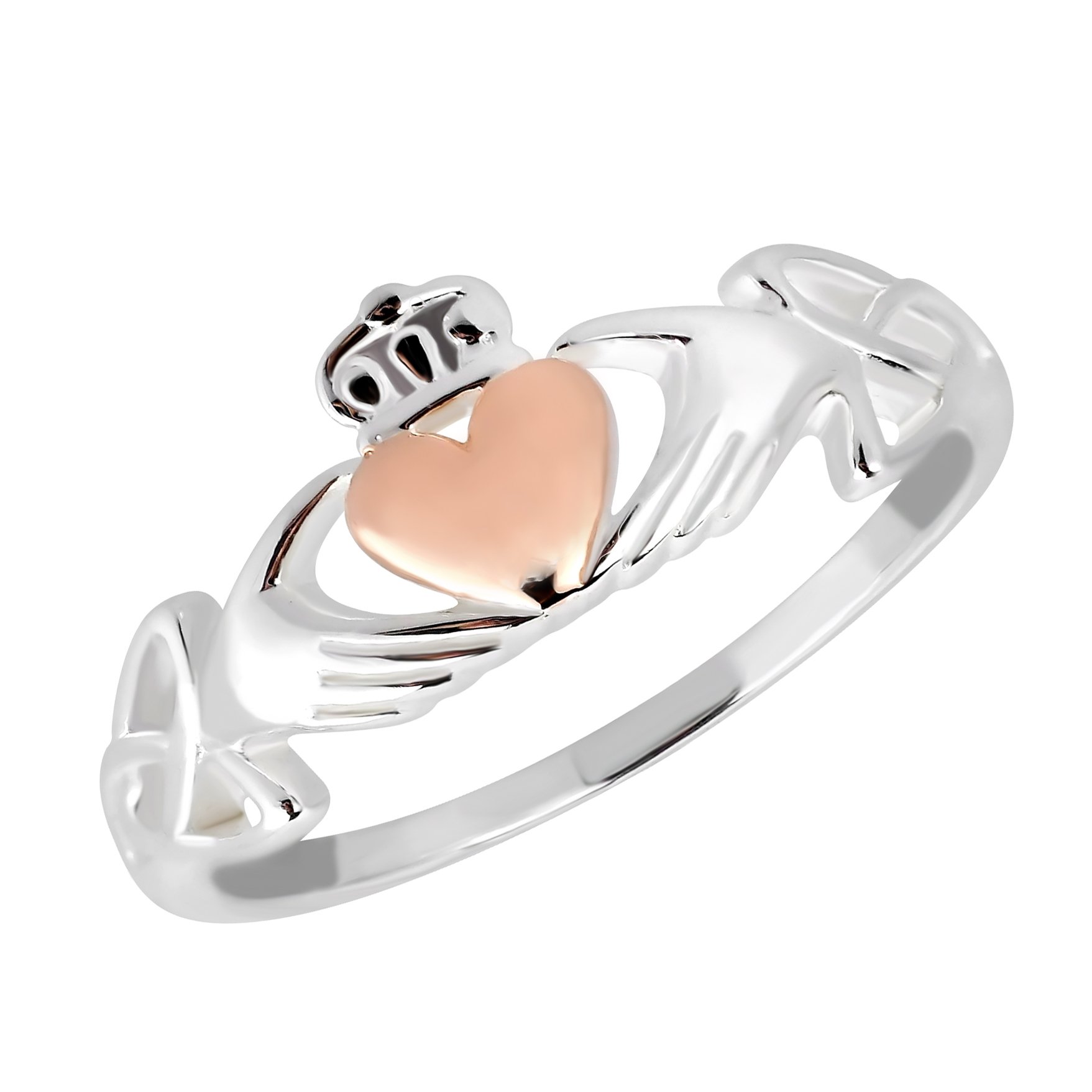 AeraVida Celtic Claddagh Love Heart Rose Gold Over Silver Ring | Elegant Classy Silver Ring for Women | Chic Heart Silver Ring for Anniversary Jewelry Gift | Size (9)