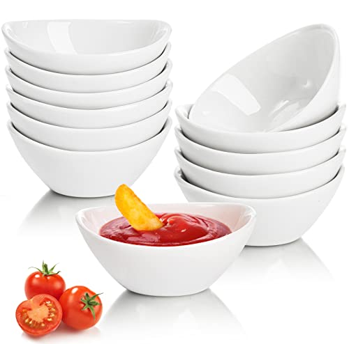 Yesland 12 Pack Dipping Bowls Set, 1 Oz White Porcelain Dipping Sauce Dishes & Bowls for Soy Ketchup, Sauce, Seasoning or BBQ Sauce