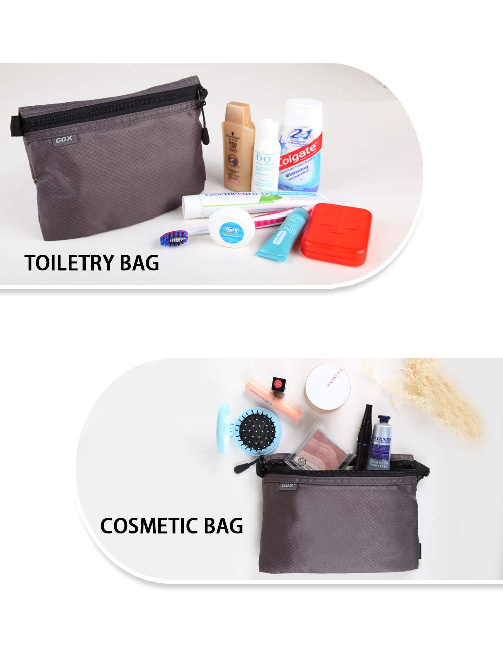 GOX Small Toiletry Bag for Men Bulk Cosmetic Bag Dopp Kit Carry On Zipper Pouch Organization Nylon Packing Sack Waterproof(Grey)
