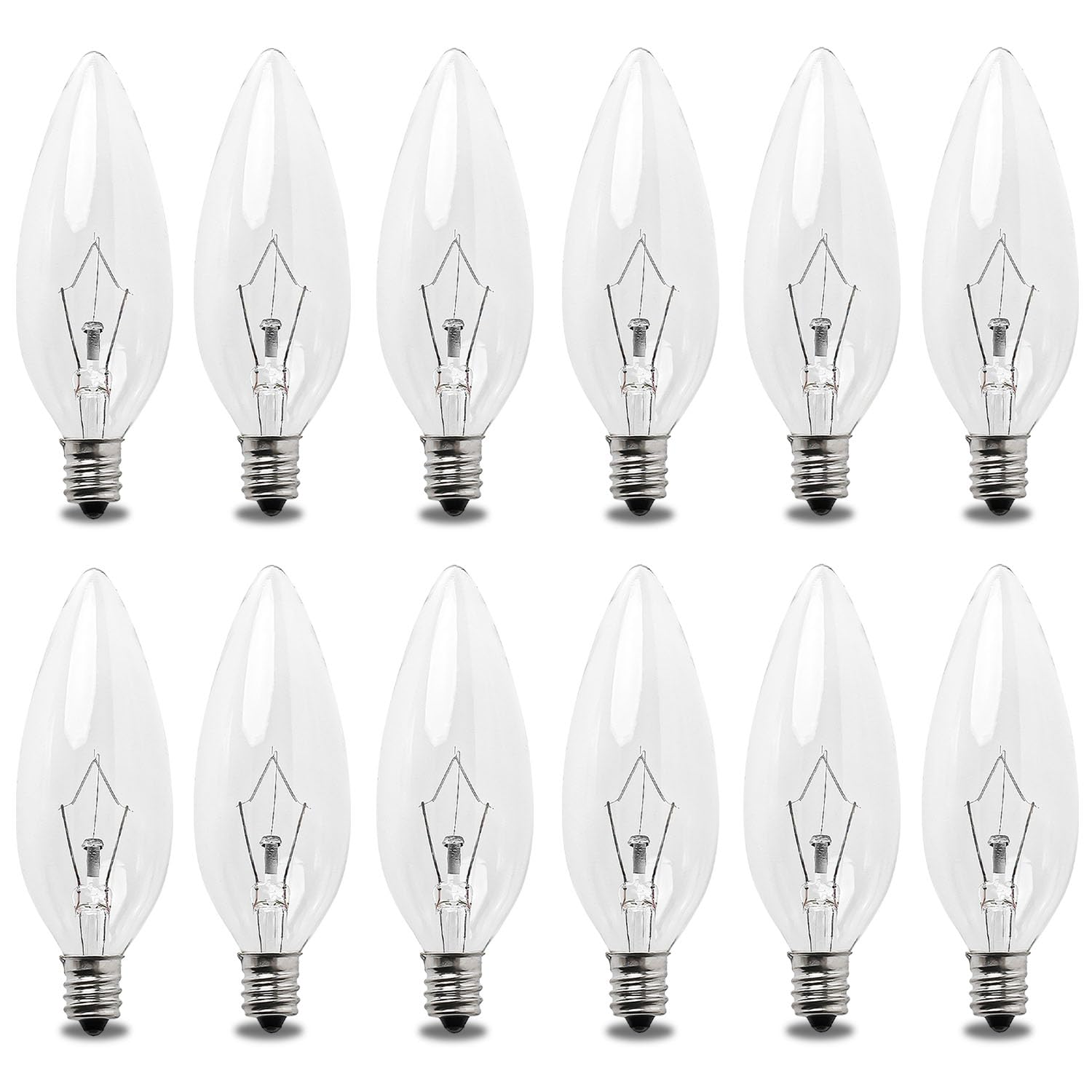 Seentech 12 Pack 25W 120V E12 Base B10 CTC Incandescent Light Bulbs, Transparent Candle Light Bulbs Perfect for Chandeliers, Ceiling Fan Lights, Pendants, Fireplace, Dimmable, Warm White 2700K
