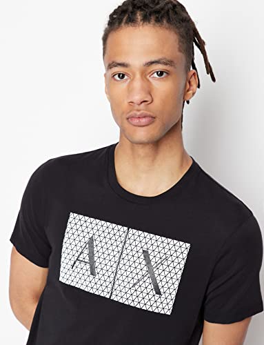 A|X ARMANI EXCHANGE mens Crew Neck Logo Tee T Shirt, Grid Logo Black, X-Large US